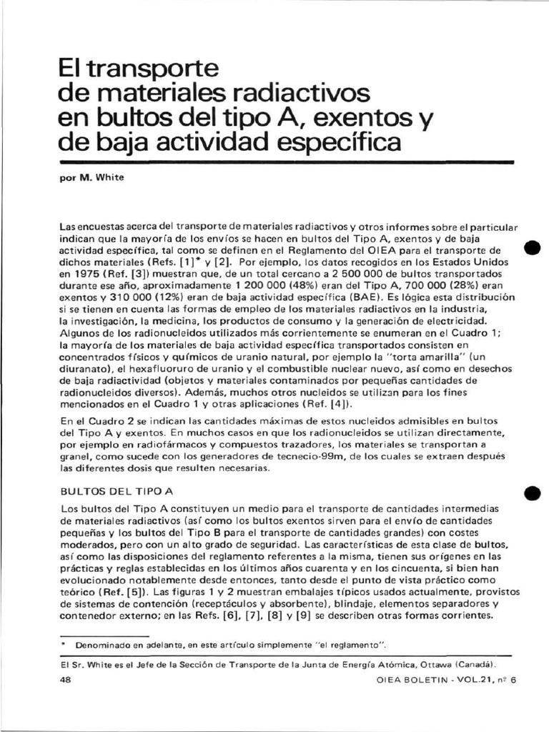 El Transporte de Materiales Radiactivos en Bultos Del Tipo A, Exentos y ...
