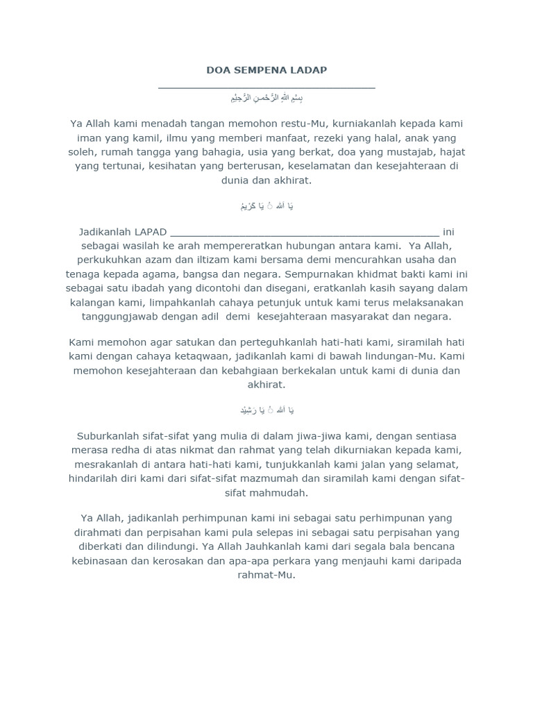 Doa Sempena Ladap | PDF