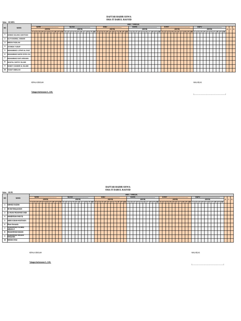 Absensi Mingguan Sma | PDF
