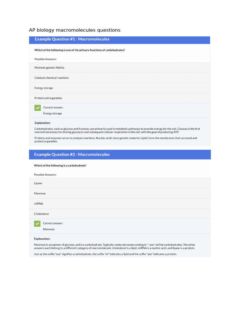 AP Biology Macromolecules Questions | PDF