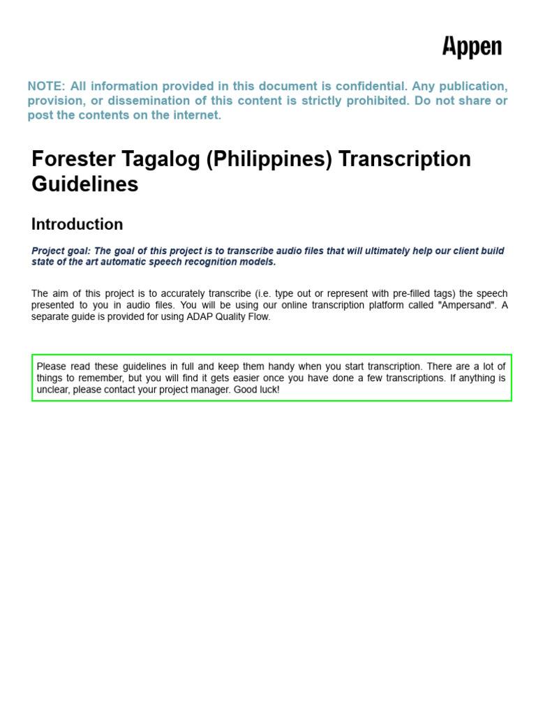 Forester_Tagalog_(Philippines)_Transcription_Guidelines_2024_-_ADAP_QF | PDF