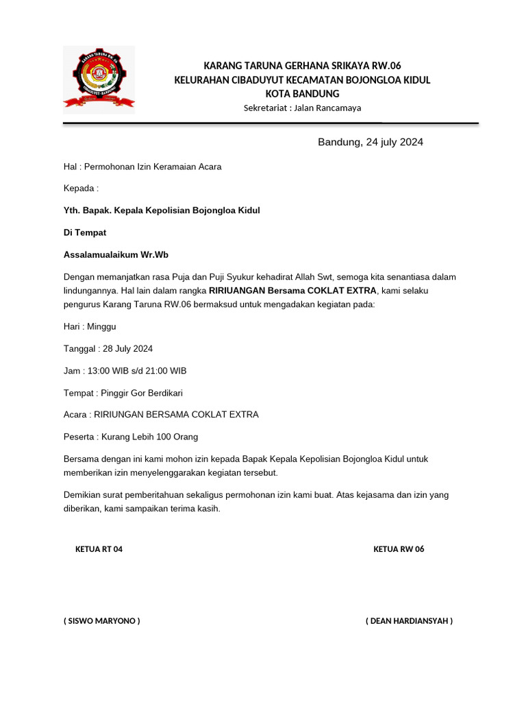 Surat Ijin Karang Taruna | PDF