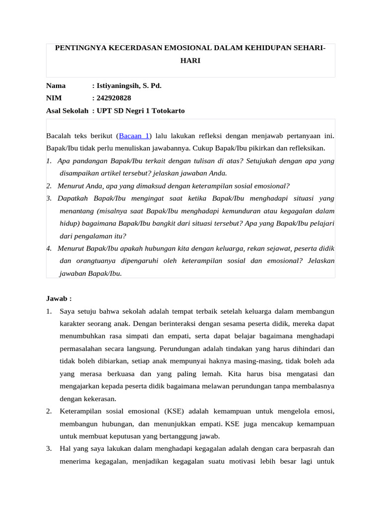Modul 2 Topik 1 Pentingnya Kecerdasan Emosional Dalam Kehidupan Sehari | PDF