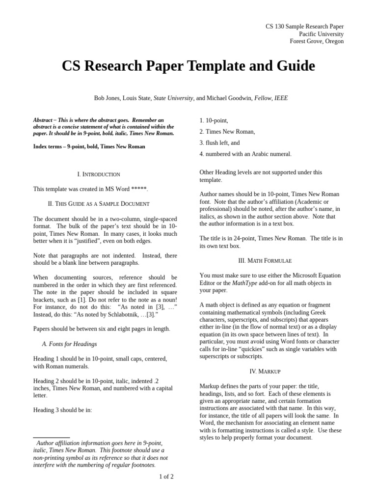 Cs Research Paper Template and Guidelines | PDF | Notation | Graphic Design