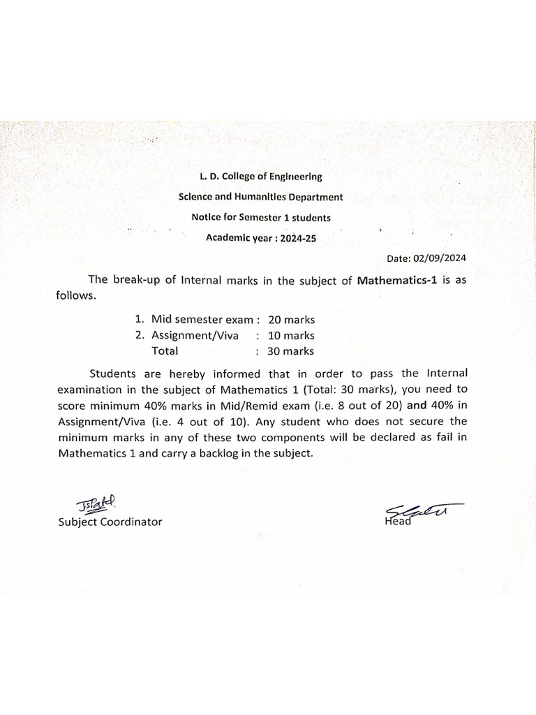 Internal Marks (Mathematics-1) | PDF