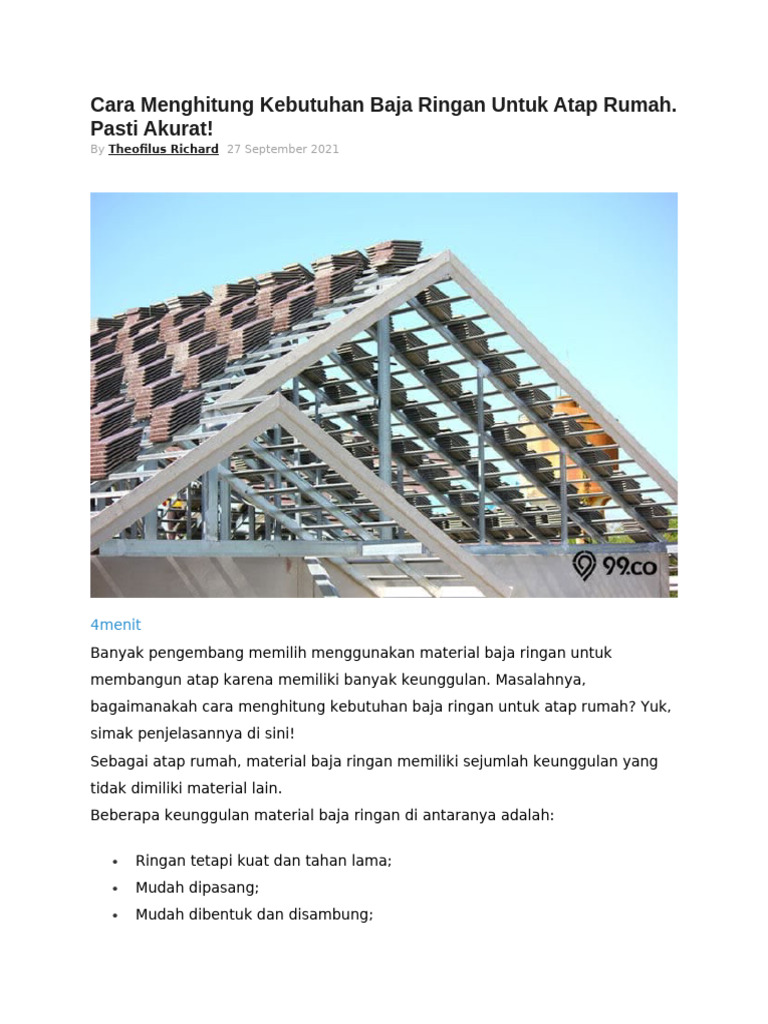 Cara Menghitung Kebutuhan Baja Ringan Untuk Atap Rumah | PDF