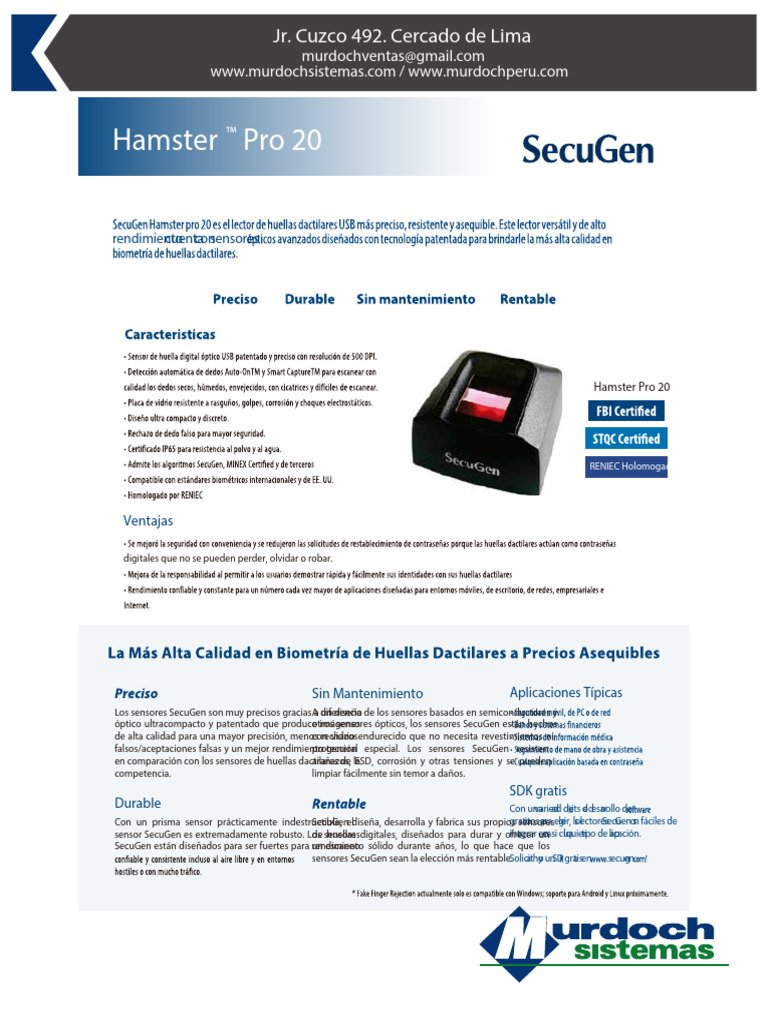 Secugen Hamster Pro 20 | PDF