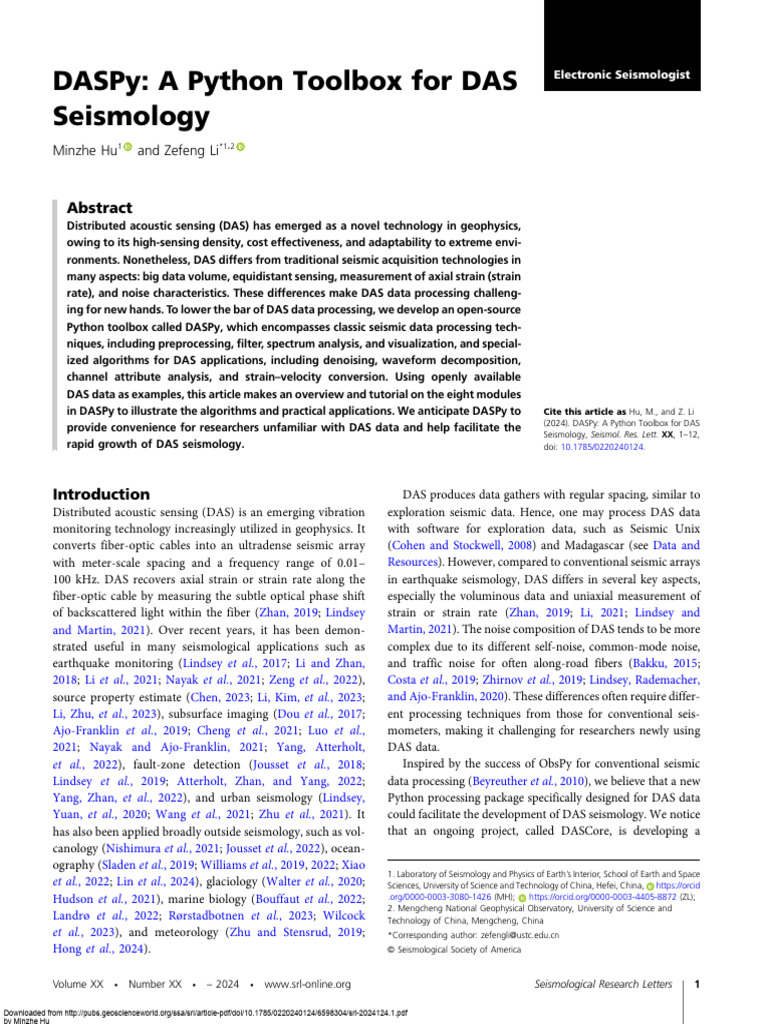 DASPy: A Python Toolbox For DAS Seismology | PDF
