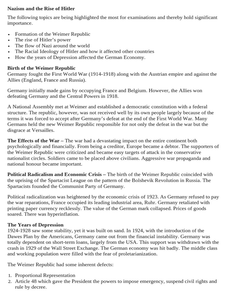 Nazism Class 9 | PDF