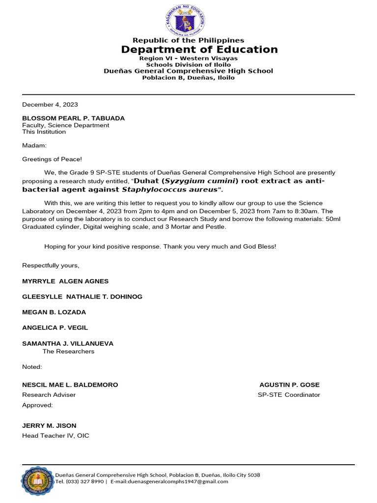 Letter For Science Lab | PDF