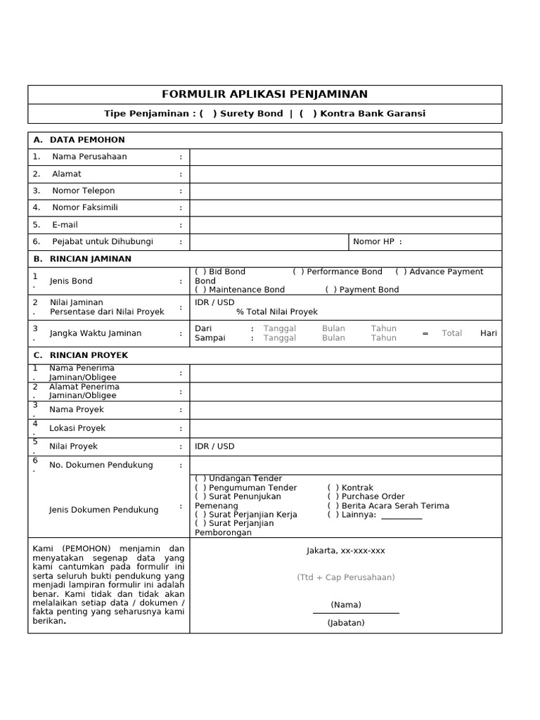 Bonding Application Form ID | PDF