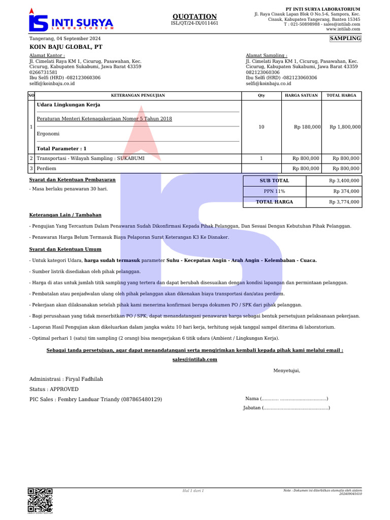 Inti Surya Lab-QT-24-IX-011461 | PDF