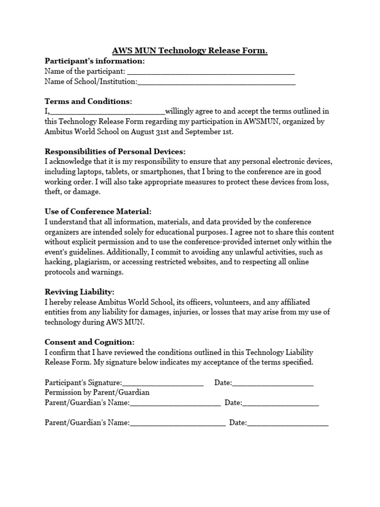 AWS MUN Technology Release Form | PDF