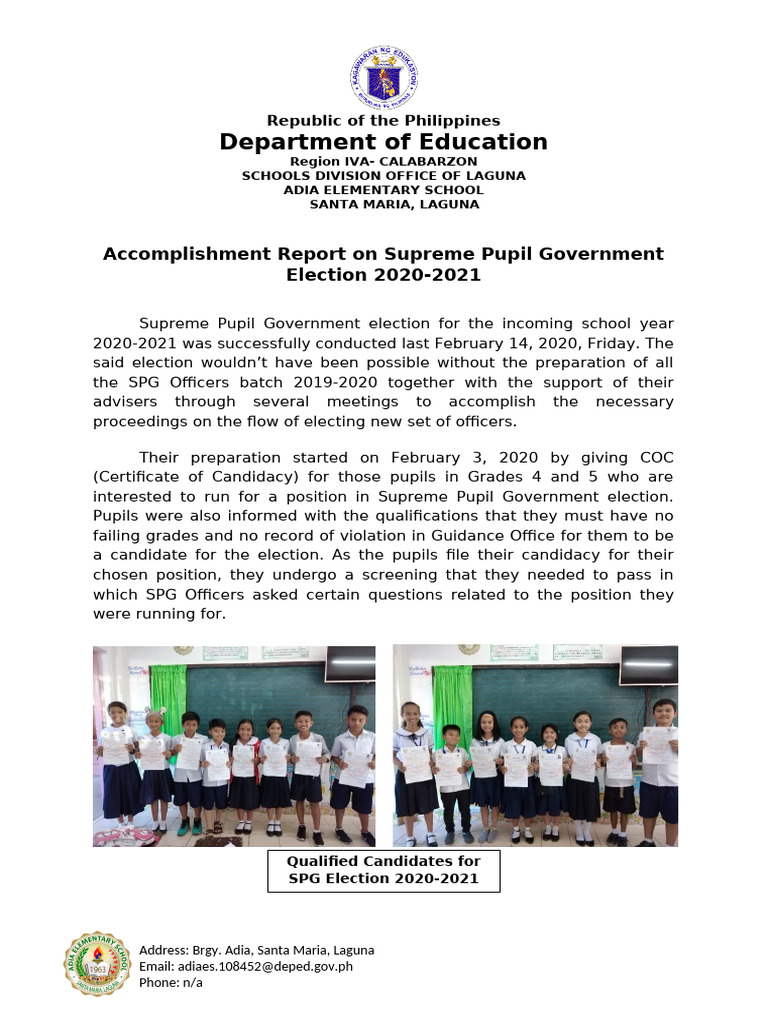 Accomplishment Report On SPG Election | PDF