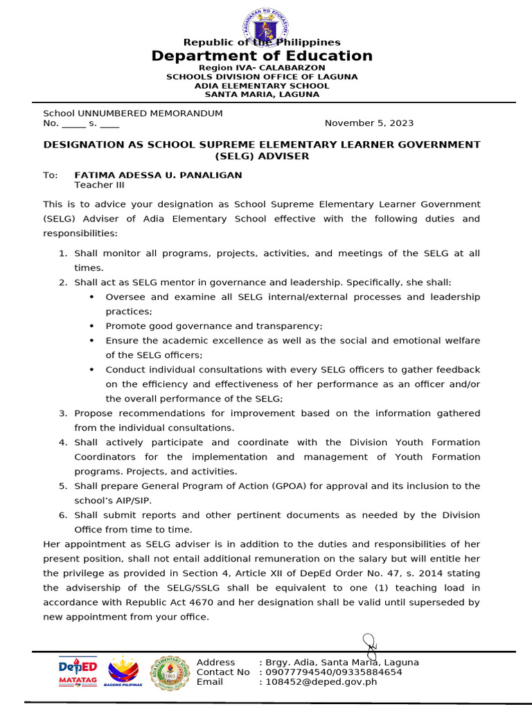 Designation Order Selg | PDF