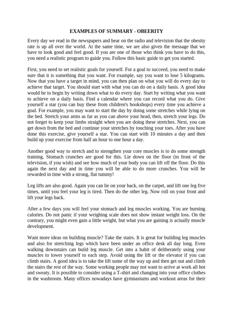 Summary Exercise, Obesity | PDF