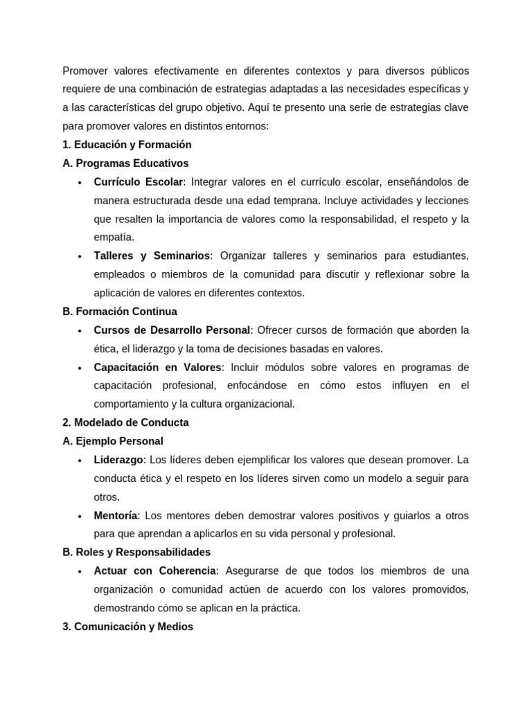 Promover valores efectivamente en diferentes contextos y para diversos ...