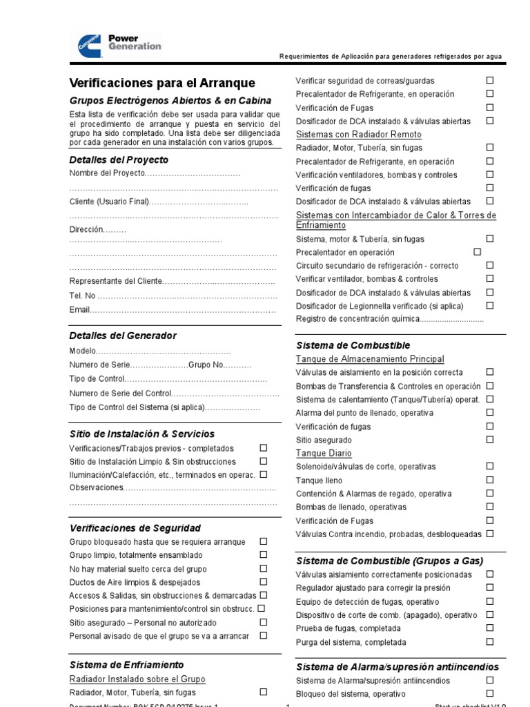 Checklist | Bomba | Caldera