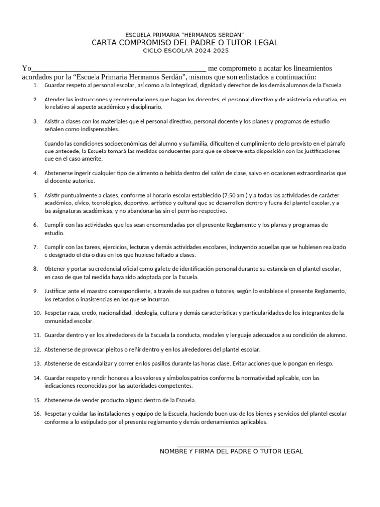 Reglamento y Carta Compromiso | PDF