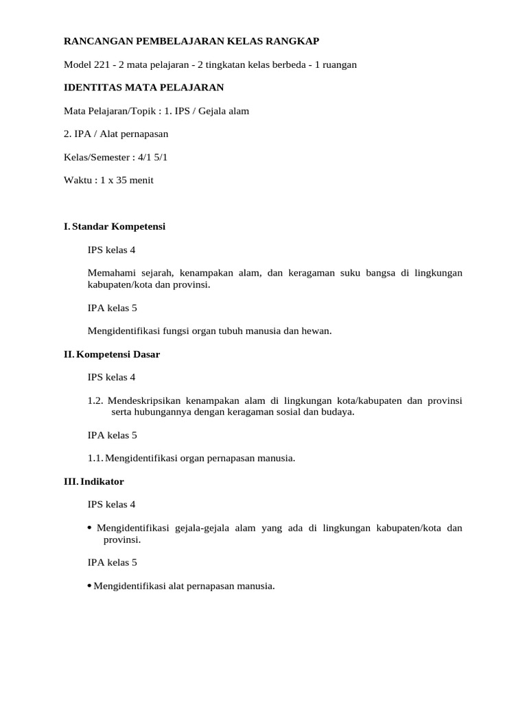 Rancangan Pembelajaran Kelas Rangkap | PDF