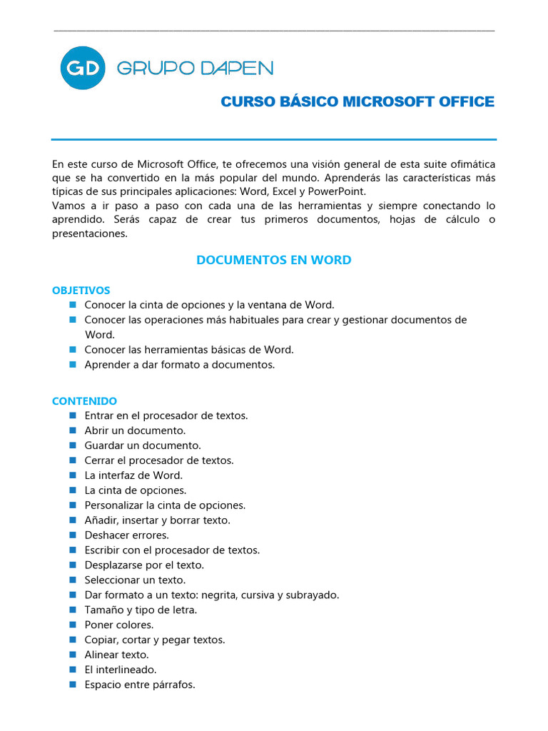 Programa Curso Microsoft Office Basico | PDF