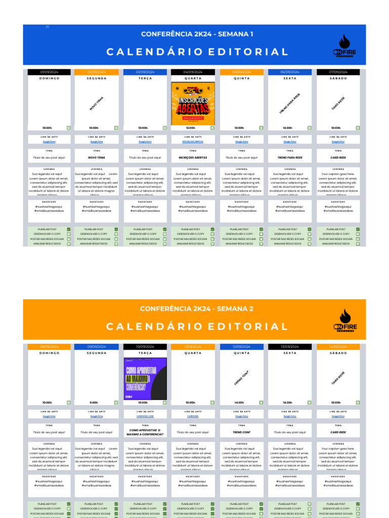 Calendário Editorial - CONF. On FIRE 2K24 | PDF