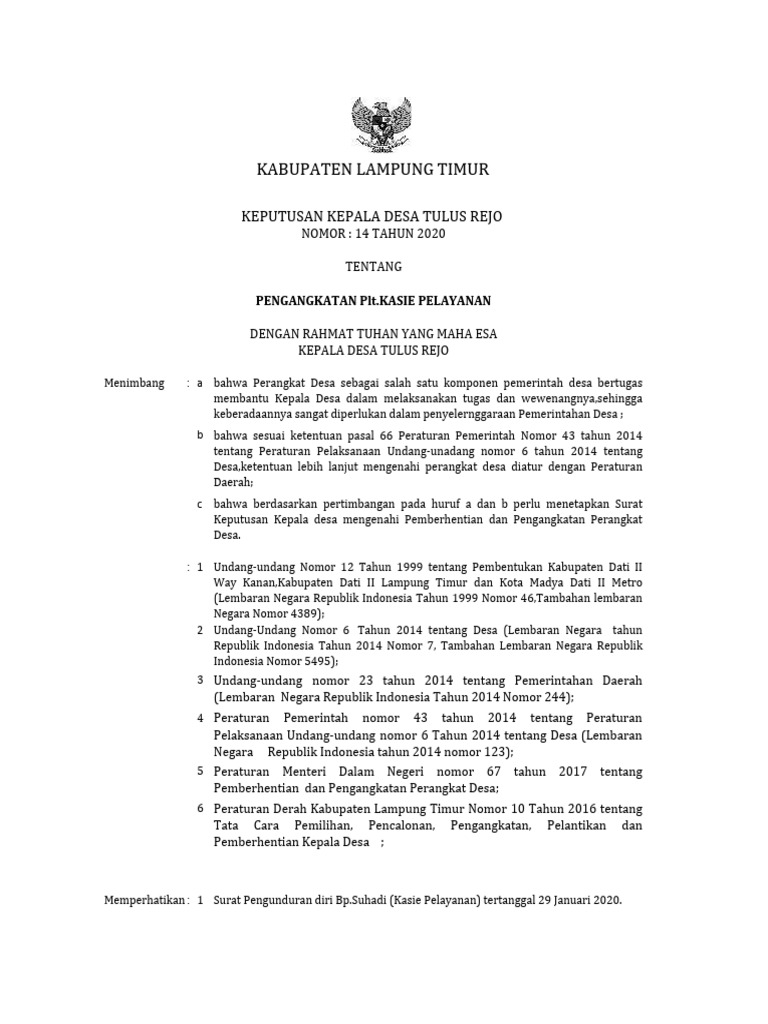 SK PLT Kasie Pelayanan Oglb2x 14 SK PLT Kasie Pelayanan PDF | PDF