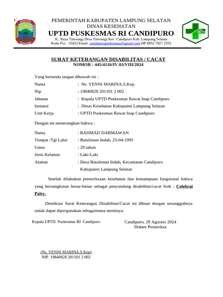 Surat Keterangan Disabilitas | PDF