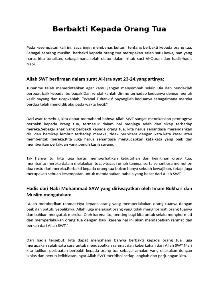 Kultum Berbakti Kepada Orang Tua | PDF