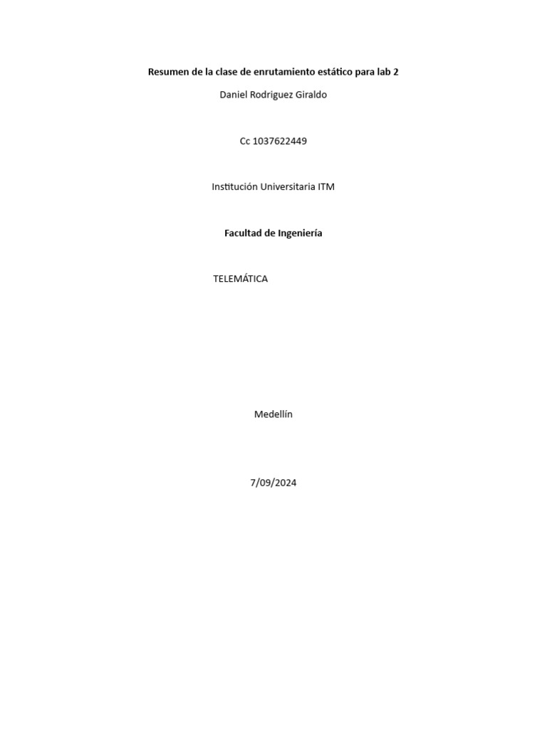 Resumen clase enrutamiento estático lab 2 | PDF