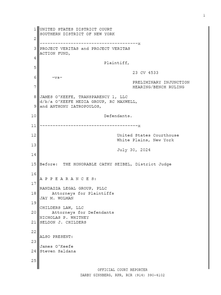 Preliminary Injunction Hearing Transcript Bench Ruling | PDF ...