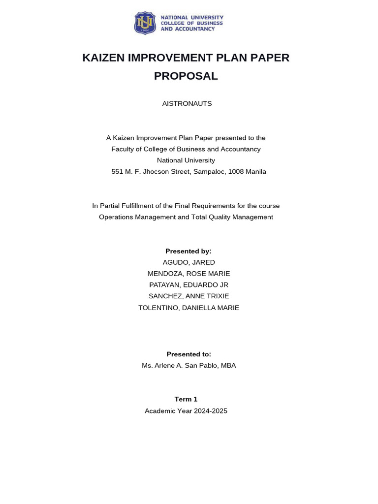 Template - Kaizen Improvement Plan Paper Proposal - ASP 2 | PDF