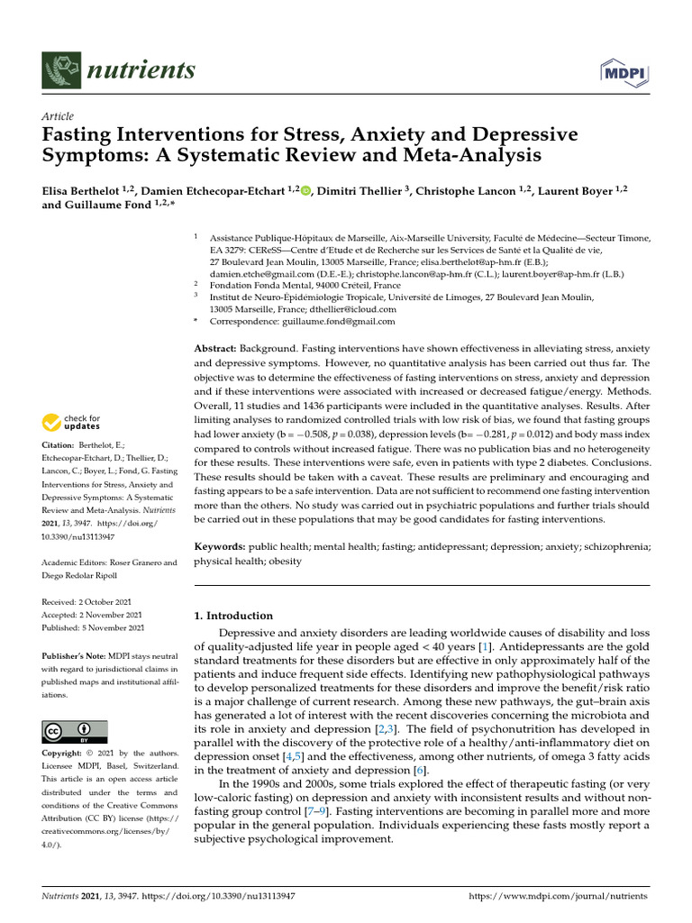 Fasting Interventions For Stress | PDF