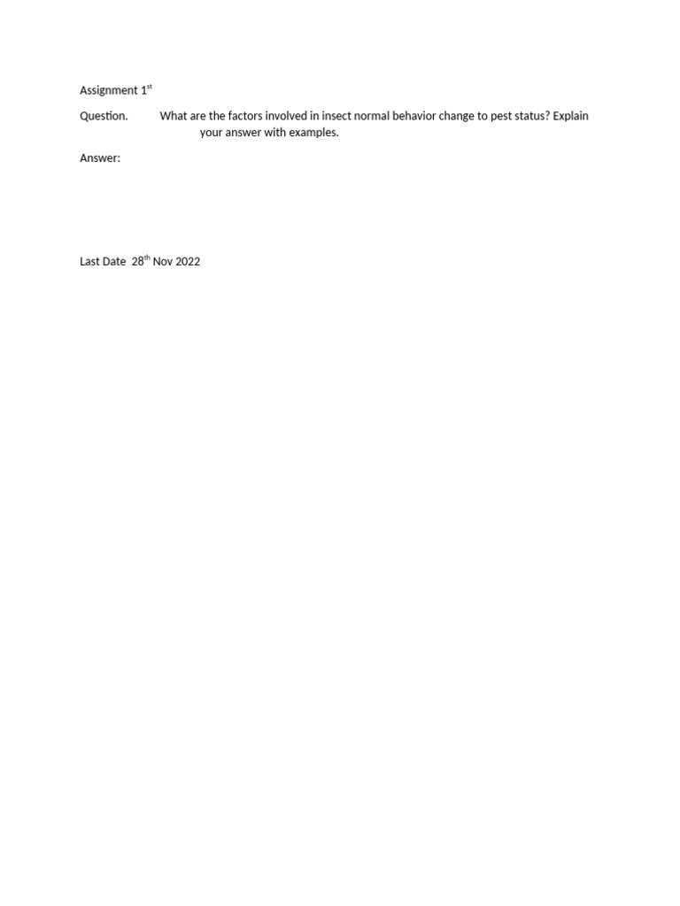 Assignment 1 What Are The Factors Involved in Insect Normal Behavior ...