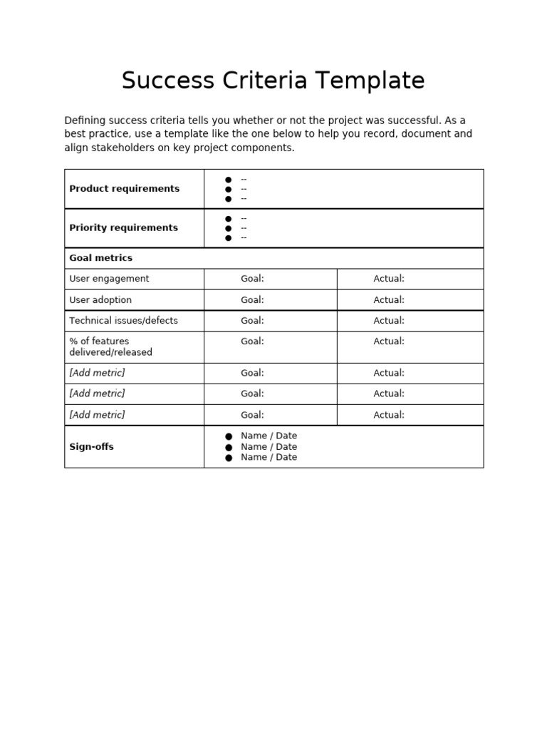 e66BTMl6SuKugUzJeorihA Success Criteria Template | PDF