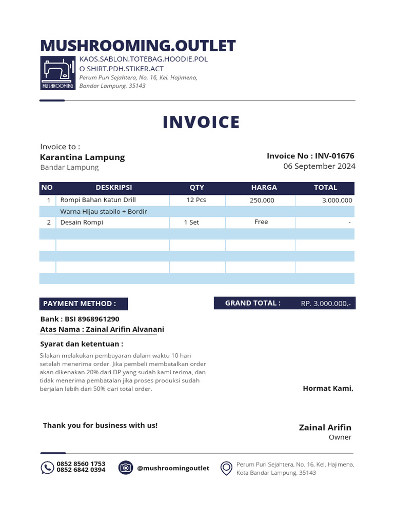 Invoice Pembelian Baju | PDF