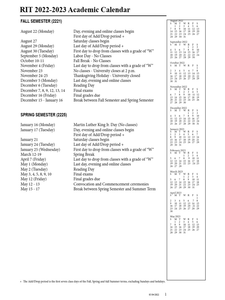 2022-2023 Semester Calendar 050422 | PDF