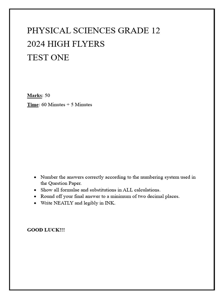 High Flyers Test 1 PHSC | PDF