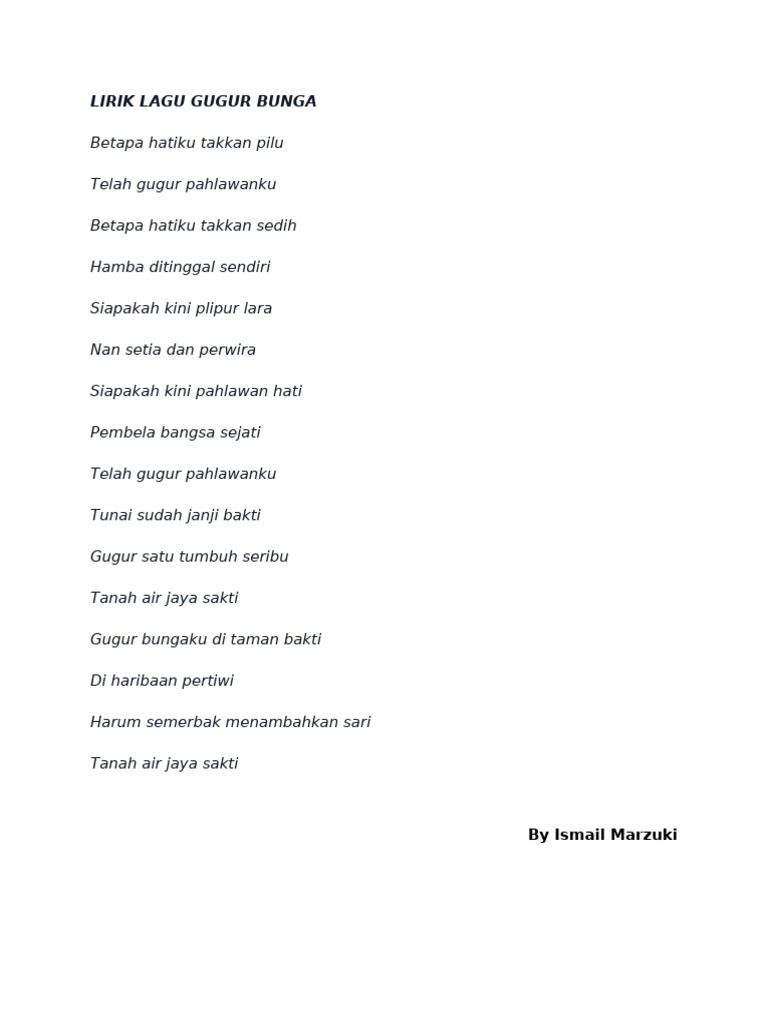 Lirik Lagu Gugur Bunga | PDF