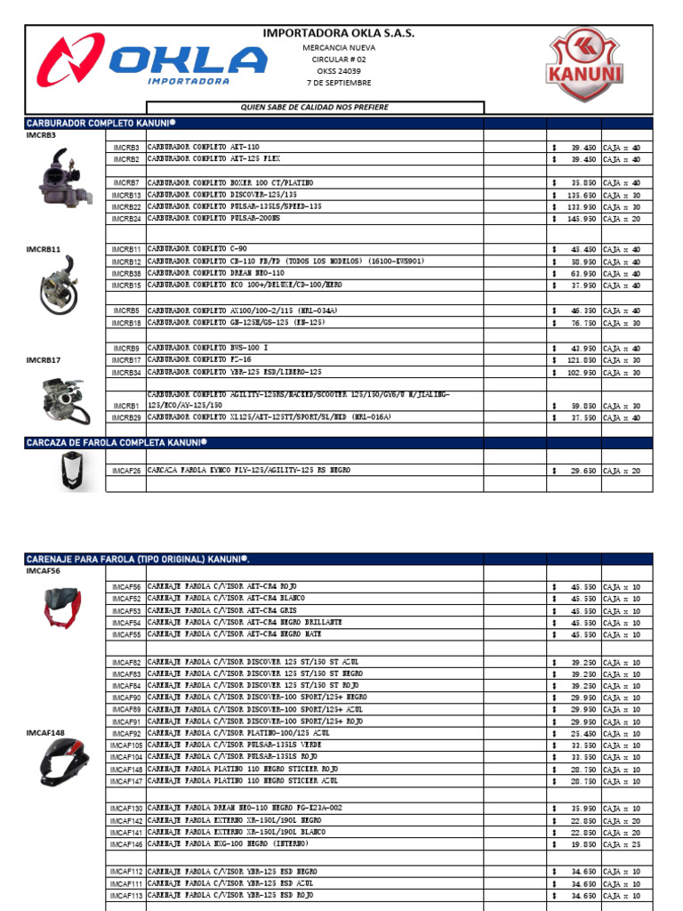 MERCANCIA NUEVA SEPTIEMBRE 2024 CIRCULAR 02 OKSS 24039 | PDF