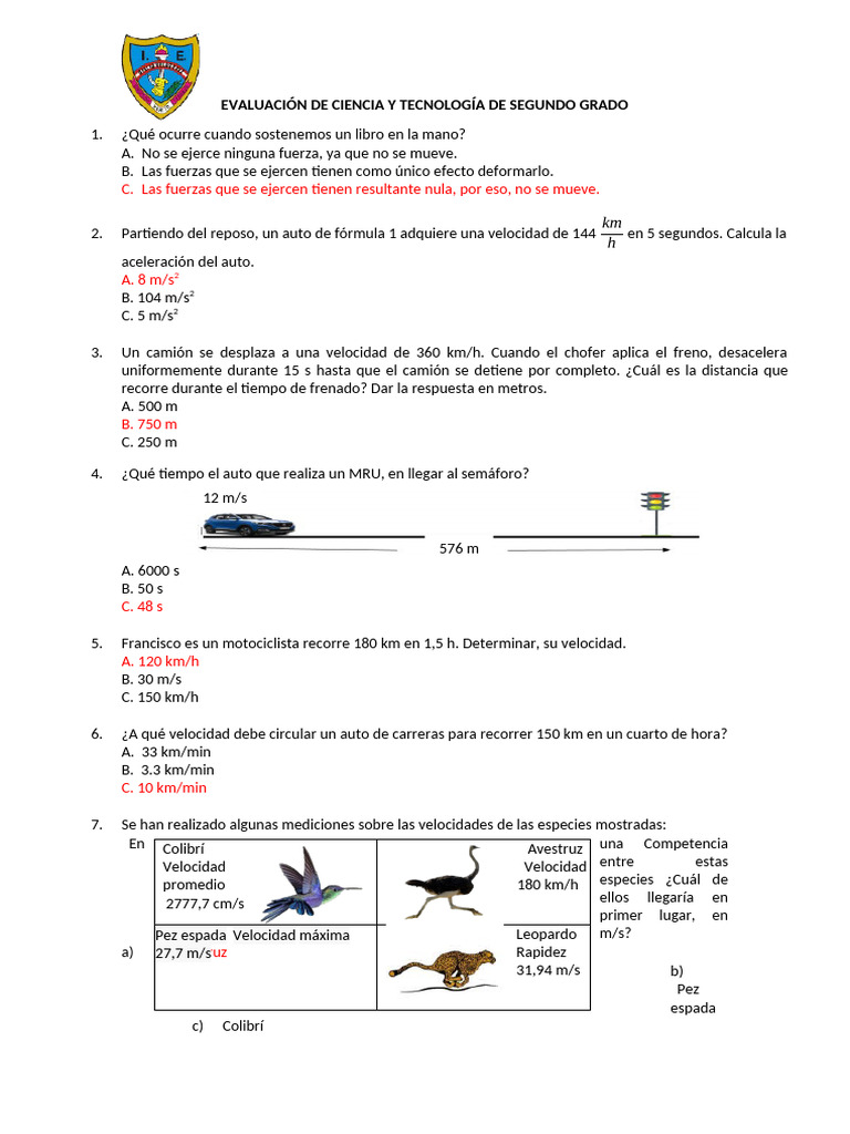 Examen de Conoc. 2° Grado-Cyt | PDF