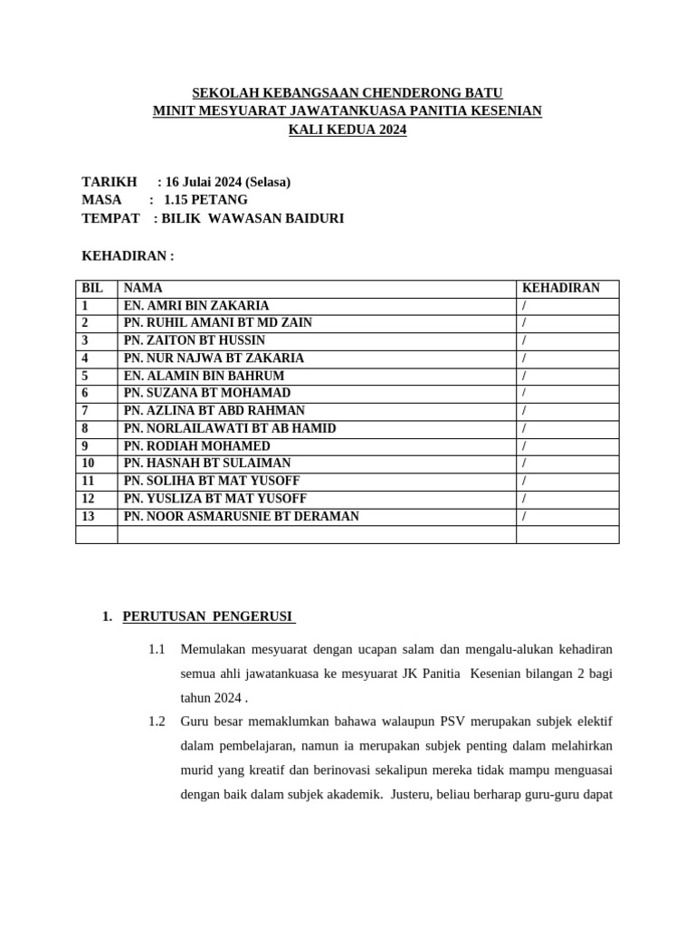 Minit Mesyuarat PSV 2 2024 | PDF