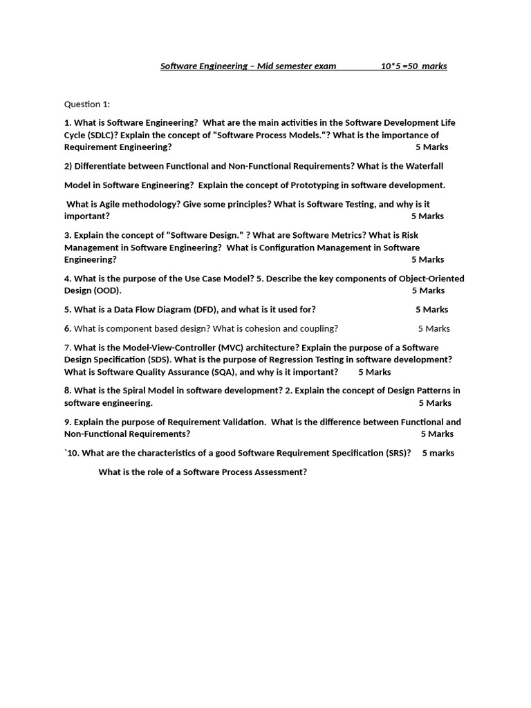 Software Engineering-Mid sem exam | PDF