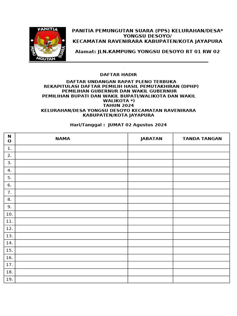 01 Draft Daftar Hadir PP - PPK | PDF
