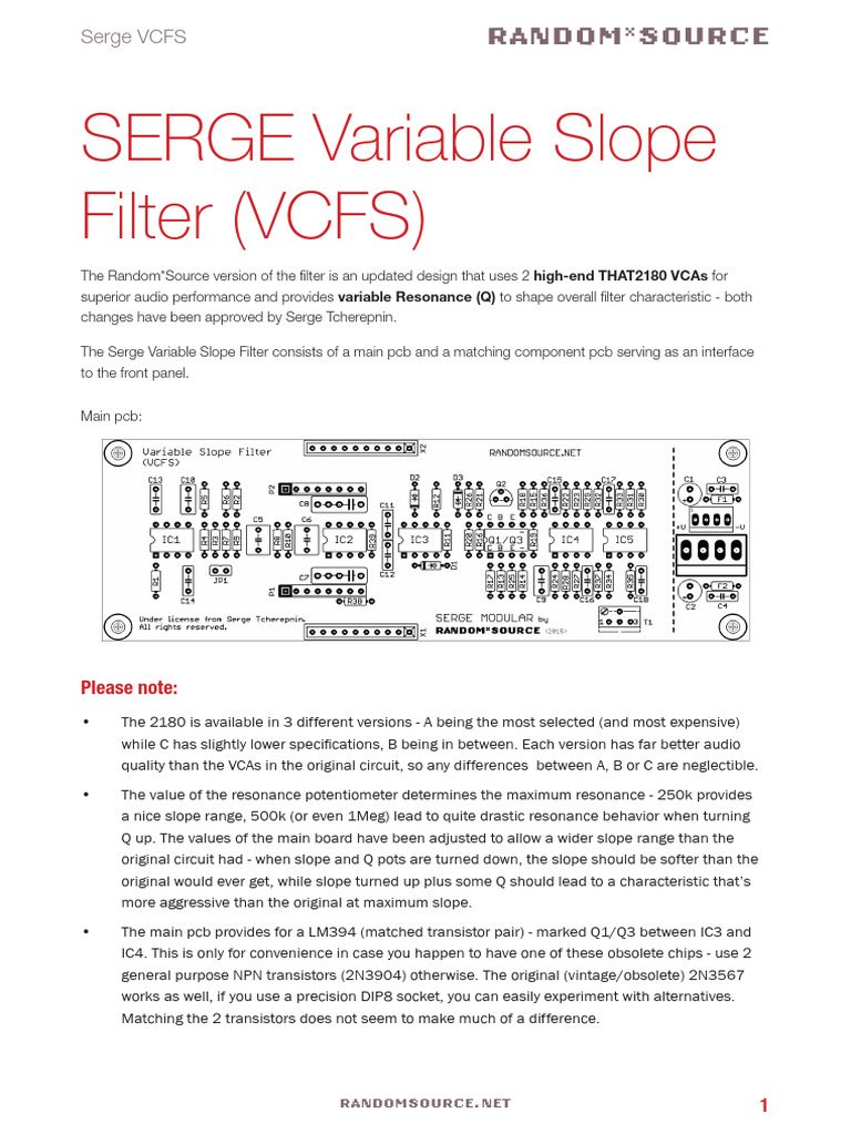 Random Source Serge Variable Slope Filter (VCFS) Build Guide | PDF
