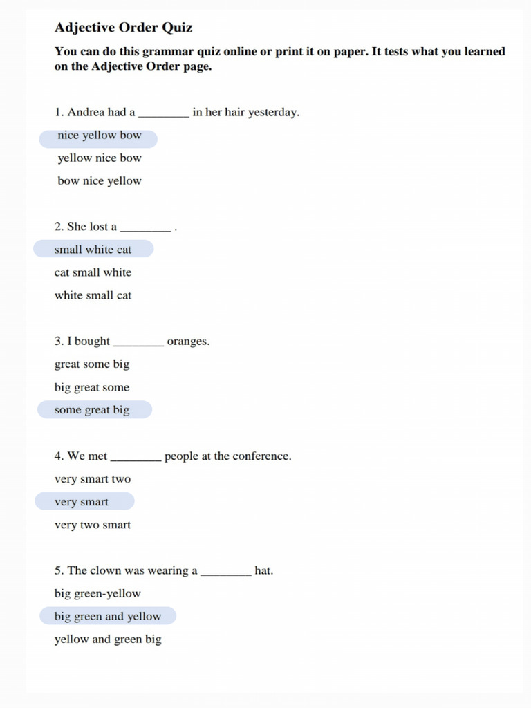 Adjective Orders Exercise 1 - 240623 - 232313 | PDF