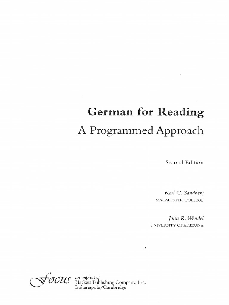 German For Reading (Second Edition) (John R. Wendel, Karl C. Sandberg ...
