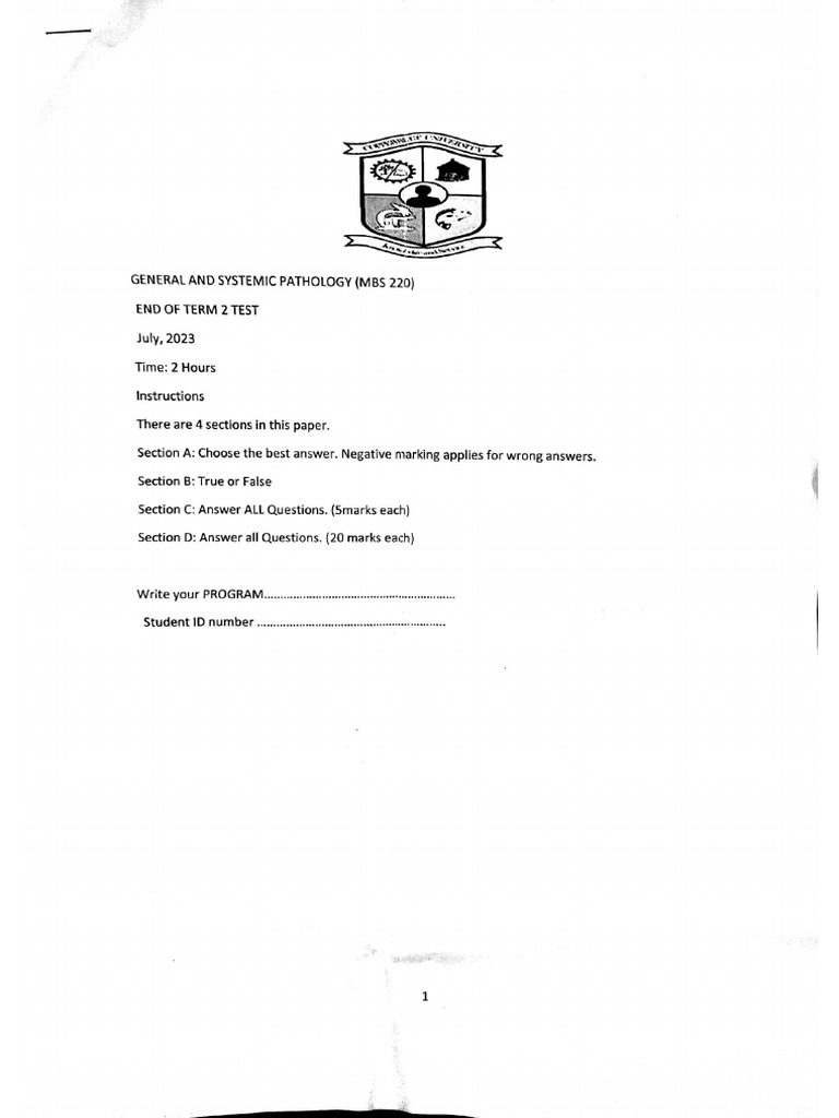 Pathology Test 2 2023-1 | PDF