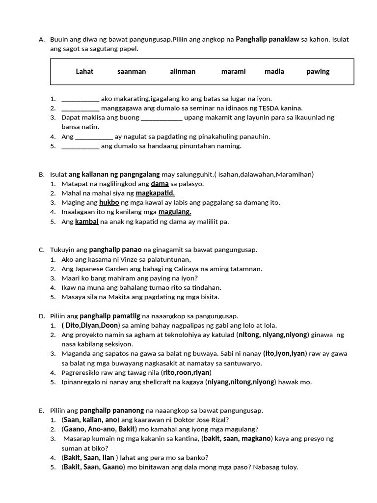 Quiz in Filipino | PDF