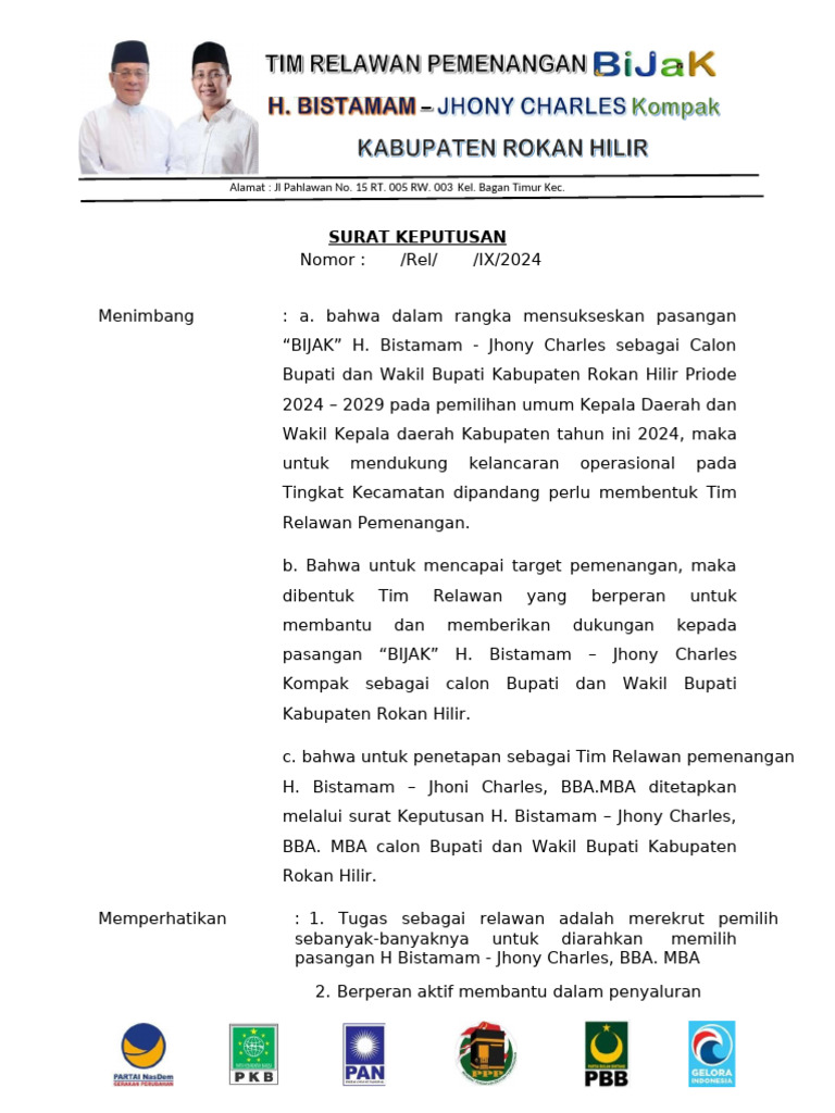 Surat Keputusan Relawan Kecamatan | PDF